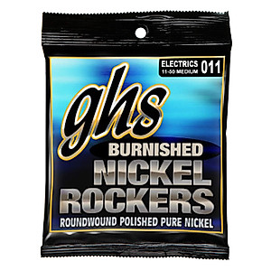 GHS Strings BNR-M Burnished Nickel Rockers, Polished Pure Nickel Electric Guitar Strings, Medium (.011-.050)