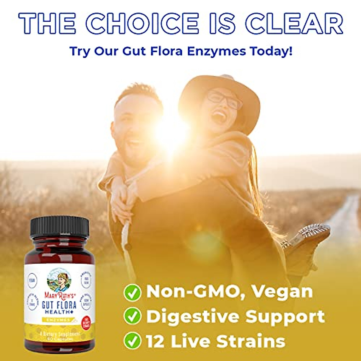 Gut Flora Health+ Enzymes by MaryRuth's | Up to 2 Month Supply | Prebiotic Probiotic Digestive Enzyme Blend for Healthy Gut Biome & Digestive Support | Immune Function & Gastrointestinal Health