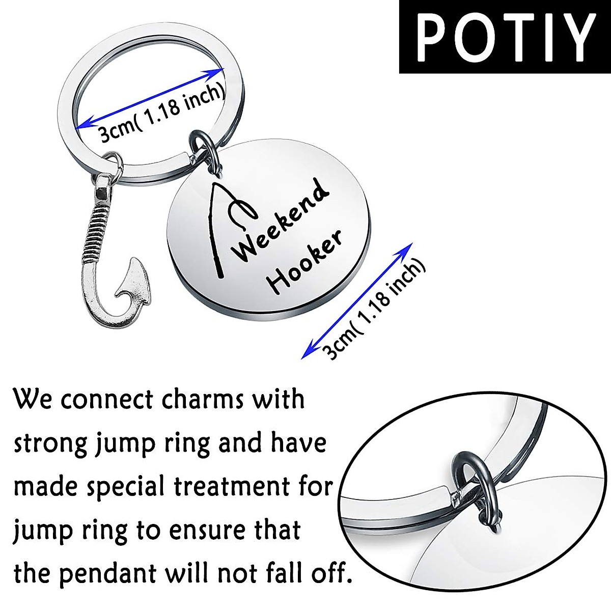 POTIY Fishing Jewelry Fish Hook Keychain Weekend Hooker Fish Hook Fishing Hooker Hook Line Fishing Gift for Fishing Lover Gift (Fish Hook Keychain)