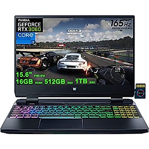 acer Predator Helios 300 15 Gaming Laptop | 15.6" FHD 165Hz | 12th Gen Intel 14-Core i7-12700H | 16GB DDR5 512GB SSD + 1TB SSD | GeForce RTX 3060 6GB | Backlit Thunderbolt Win11 + 32GB MicroSD Card