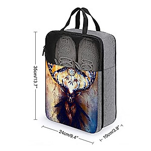 Frcavbin Deer with Dream Catcher Feathers Travel Shoe Bag Shoes Carrier with Handle and Zipper Foldable Shoe Puches Organizer for Home storage School starts