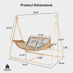 PURPLE LEAF 2 Seat Cloud Swing Chair with Stand Patio Wicker Bench Glider Loveseat Hanging Swinging for Indoor Outside Backyard Garden Outdoor Hammock Porch Swing, Cushion and Pillows Included