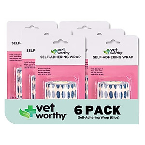 Vet Worthy Self Adhering Wrap for Dogs - Self Adhesive Bandage Wrap for Wounds, Injury, Sprain, and Swelling - Cohesive Bandage First Aid Tape for Dogs and Cats (2-Inch x 5-Yard (Pack of 6))