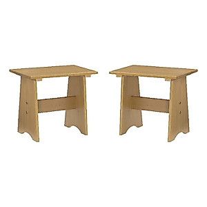 Linon Delk Pine Wood Small Backless Benches Set of 2 in Honey