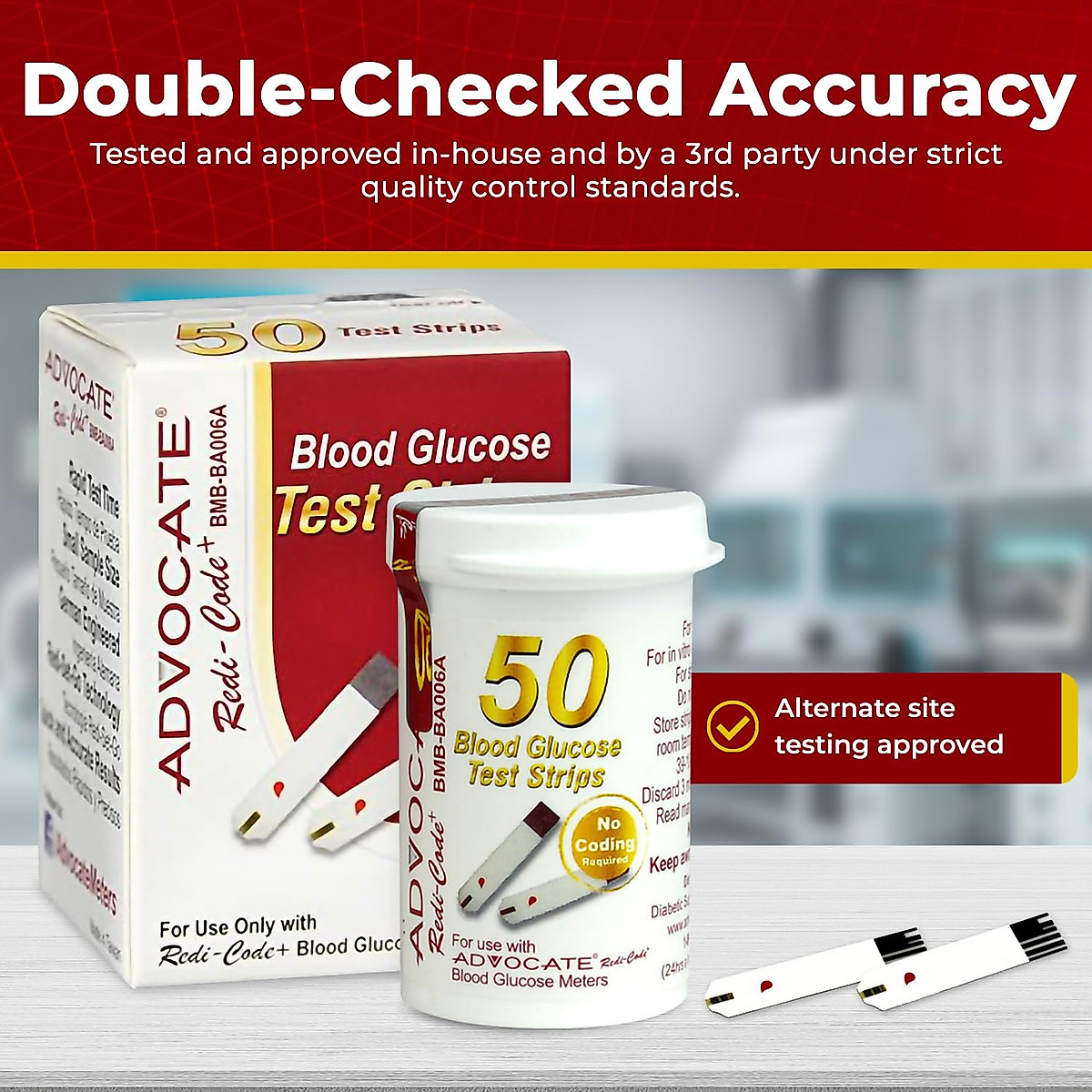 Redi-Code Glucose Test Strips 100 Count, No Manual Coding, Blood Sugar Testing, Small Sample Size, Quick & Accurate Diabetic Management (2 Boxes of 50 Strips)