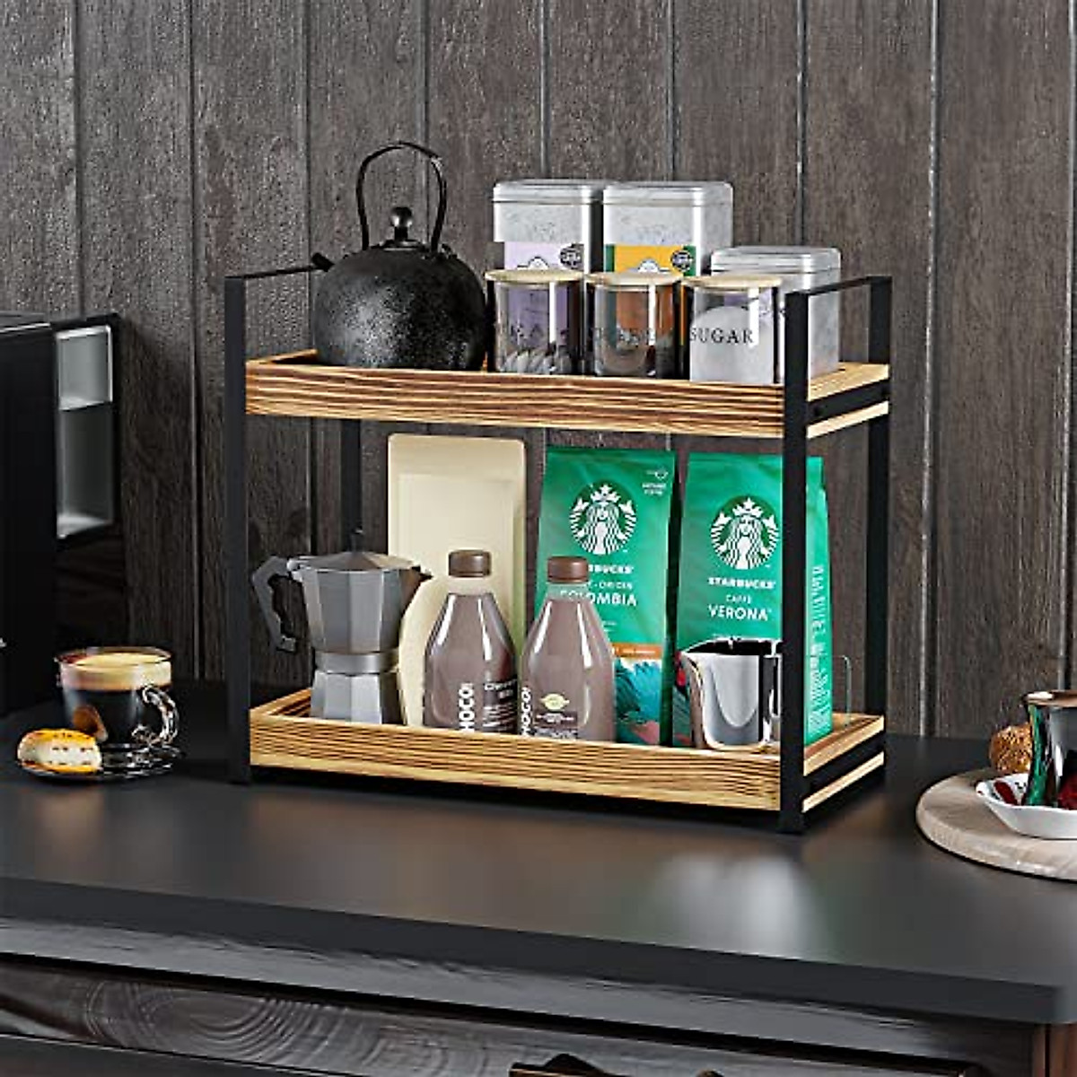 AieeJL 2-Tier Countertop Organizer for Bathroom Counter,Finished Wood Vanity Tray Holder,Cosmetic Storage Shelf, Perfect as Kitchen Snack Spice Rack and Coffee Station Organization