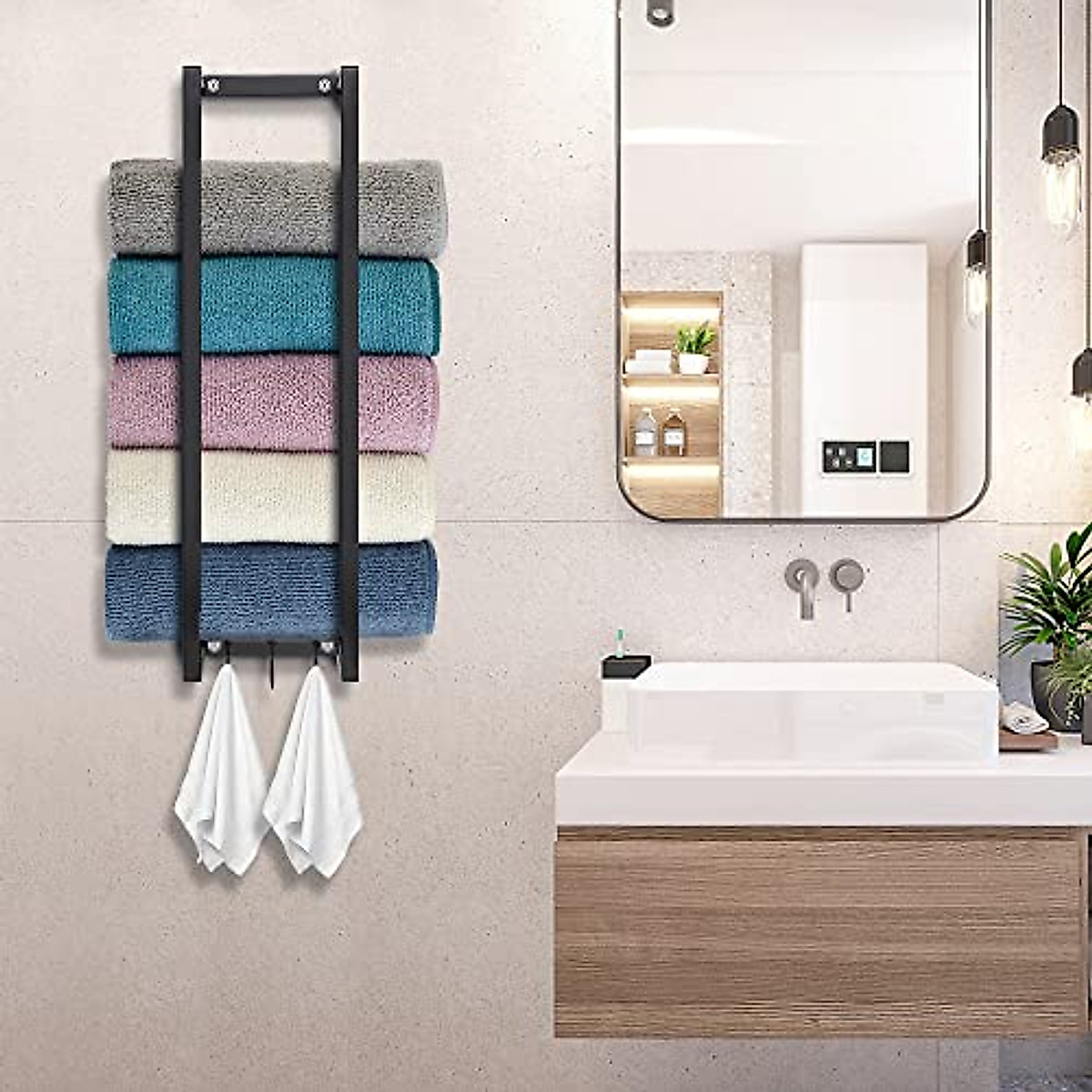 Towel Racks for Bathroom, Towel Racks for Bathroom Wall Mounted, Bath Towel Holder, Bathroom Organizer, for Rolled Bath Towels, Hand Towels, Washcloths in Small Bathroom/RV/Camper(Black)