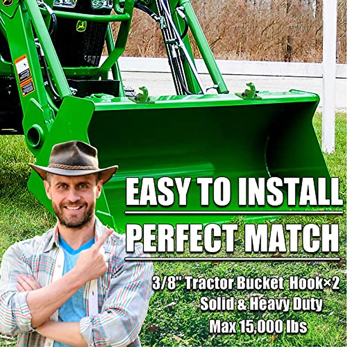 AUTOBOTS Tractor Bucket Hooks 3/8" (2 Pack),Max 15,000 lbs, Bolt On Hooks for Tractor Bucket,Heavy Duty Grab Hook Tow Hook,Indispensable Tractor Bucket Accessories for Rv,Utv,Truck,Dark Green