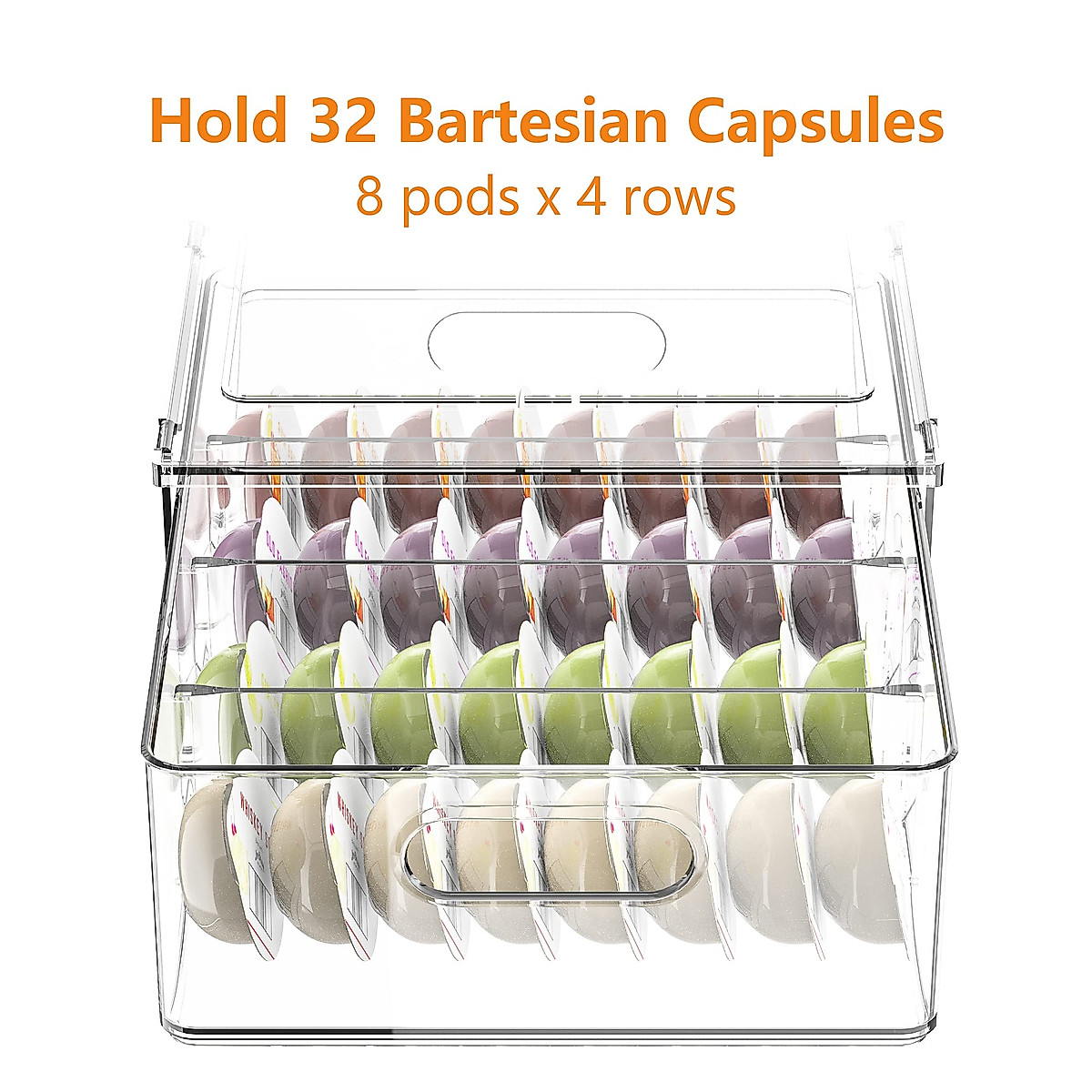 Refrigerator Storage Drawer for Bartesian Cocktail Pods, Stackable Bartesian Pods Holder for Fridge, Hold 32 Bartesian Cocktail Capsules, Refrigerator Organizer Bins Storage Container -Clear