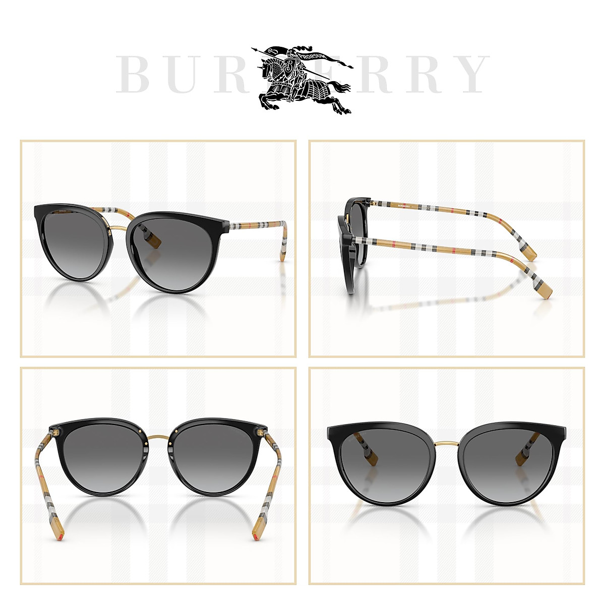 BURBERRY Willow BE4316 385311 54MM Black/Grey Gradient Round Sunglasses for Women + BUNDLE With Designer iWear Eyewear Kit