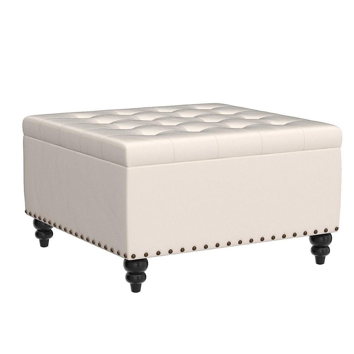 HUIMO Square Storage Ottoman,Ottoman Coffee Table with Storage,Oversized Ottoman,Tufted Storage Ottoman for Living Room (Beige)