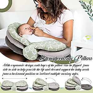 Tatuo Adjustable Breastfeeding Pillows for Mom Multiple Angle Altering Layers Baby Feeding Pillow with 2 Pcs Absorbent Coral Fleece Baby Washcloths for Newborn Infant Toddlers