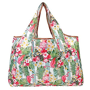 allydrew Large Foldable Tote Nylon Reusable Grocery Bags, 3 Pack, Aloha