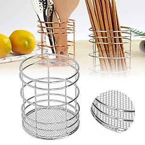 BORDSTRACT Small Wire Utensil Holder, 11x9x9cm Metal Round Pen Holder, Make Up Brush Holder Desk Cutlery Chopsticks Organizer for Kitchen Counter Home Office(Silver)