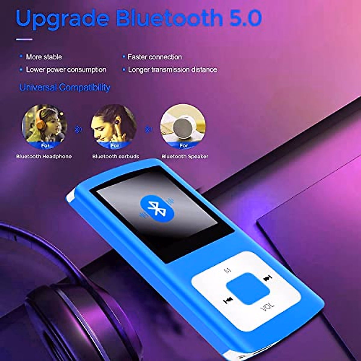 MP3 Player, MP3 Players with Bluetooth,Frehovy Music Player with 16GB Memory SD Card with Photo/Video Play/FM Radio/Voice Recorder/E-Book Reader (Sky Blue)