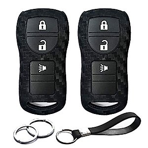 2pcs Compatible with Nissan 3 Button Smart Key Fob Carbon Fiber Looks Silicone Case Key Fob Cover for 2002-2017 Nissan Pathfinder Quest Sentra Xterra X-Trail Altima Armada Frontier, Infiniti FX35 45