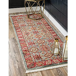 Unique Loom Sahand Collection Area Rug - Alexander (2' 7" x 13' 1" Runner, Light Blue/Light Brown)