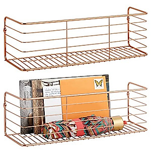 mDesign Wide Metal Wall Mount Decor Storage Organizer Display Shelf - Hang in Bathroom, Kitchen, Entryway, Hallway, Mudroom, Bedroom, Laundry Room - Concerto Collection, 2 Pack - Rose Gold