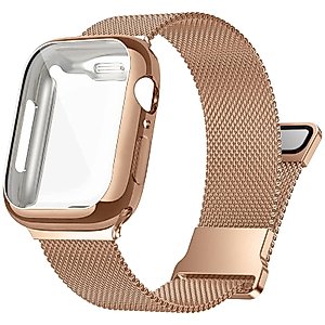 Zsuoop Metal Stainless Steel Bands Compatible with Apple Watch 38/40/41/42/44/45mm With Screen Protector Case,Magnetic Adjustable Strap for iWatch Series 9/8/7/6/5/4/SE/3/2/1 Women Men