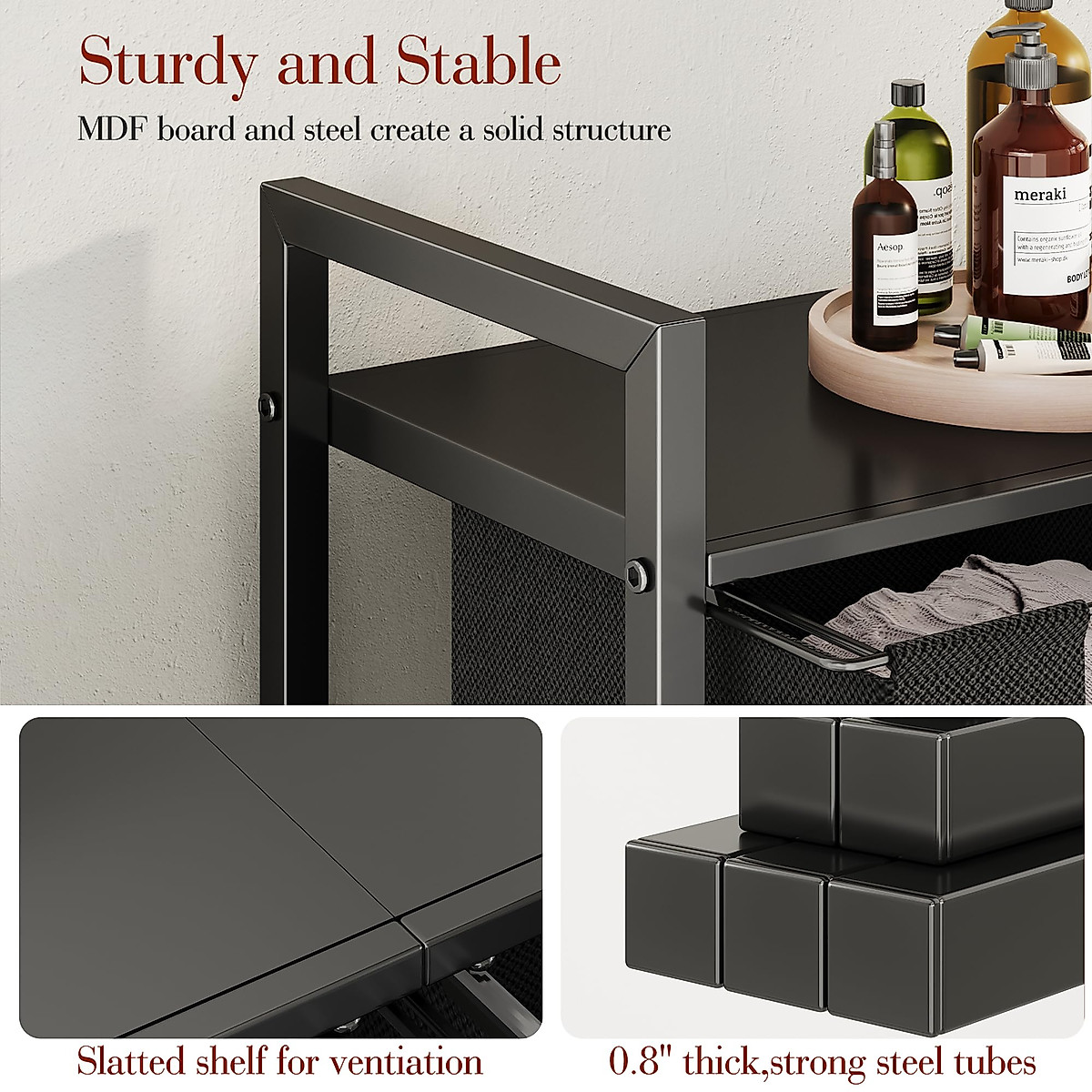 Kitstorack Laundry Basket Organizer, Laundry Hamper with Shelf & 2 Pull-Out Removable Bags, Dirty Clothes Hamper Organizer for Laundry Room Bathroom and Dorm, 2 x 11.8 gallons (44.5L)