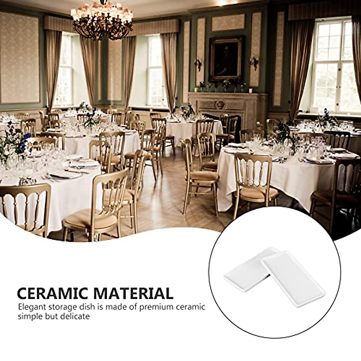 DOITOOL Ceramic Vanity Tray Small , 2 Pcs White Bathroom Tray Bathroom Storage Trays, Bathtub Tray Rectangular Cosmetics Holder for Tissues, Candles, Towel, Soap, Jewelry, Perfume (White)