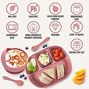 Littlesol Baby Led Weaning Supplies - Complete Silicone Baby Feeding Set - Plate, Spoon, Fork, Bib, Bowl, Cup - Food Grade BPA Free - Dishwasher Safe