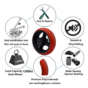 HANDSAMMU 6 inch Heavy Duty Caster Wheel-Industrial Caster Wheels, Polyurethane Tread Cast lron Wheels(Crown)- Set of 4 with up to 4800LB Capacity