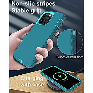 Aliruke for iPhone 13 Pro Max Case, with Screen Protector, Dust-Proof Port Cover, Full-Body Non-Slip Silicone Rubber Covered, Military Grade Drop-Proof Shockproof Phone Case, Mint/Teal
