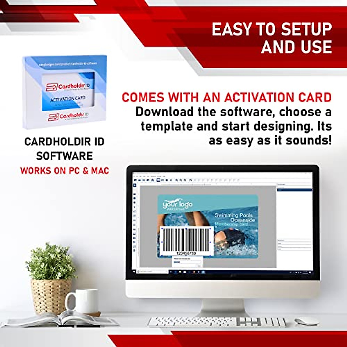 Cardholdir ID Solid 210 Badge Printer | with Beginner Software, 200 Blank ID Cards, Slot Punch, 200 Strap Clips, & 1 Color Ribbon | Single Sided ID Card Printer