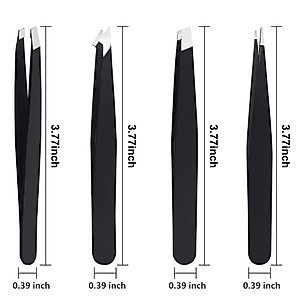 4 Pcs Eyebrow Tweezers Set, Stainless Steel Beauty Tools Eyebrow Tweezers, Precision Tweezers for Ingrown Hair, Splinter,Facial Hair, Blackhead and Tick Remover(Black)
