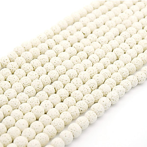 Beadlanta | White Round 8mm Lava Beads for Jewelry Making | Semi Precious Stone Beads | Dragon Stone | Gemstone Beads for Jewelry Making | Natural Stone Beads for Bracelets and Bracelet Making