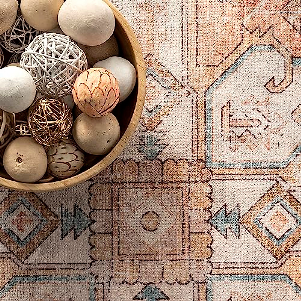 nuLOOM Dawson Machine Washable Distressed Medallion Ultra Thin Area Rug, 8' x 10', Peach