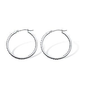 PalmBeach Platinum-plated Sterling Silver Genuine Diamond Accent Inside Out Hoop Earrings (31mm)