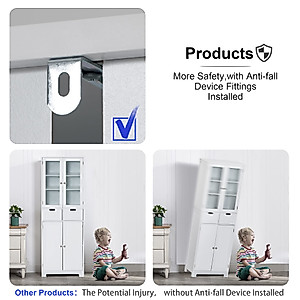 Squireewo Freestanding Bathroom Storage Cabinet with Doors and Drawers, Kitchen Pantry Storage Cabinet with Adjustable Shelf for Kitchen, Bathroom, White