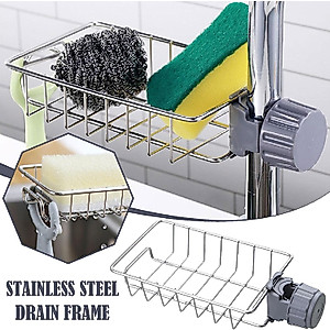 Kitchen Sink Caddy Organizer Over Faucet Sponge Holder, Stainless Steel Heavy Duty Thickening Hanging Faucet Drain Rack for Scrubbers, Soap, Bathroom, Detachable No Suction Cup or Magnet (Faucet Rack)
