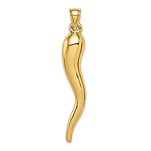 14k Yellow Gold Cornicello Italian Horn Protection Pendant Charm