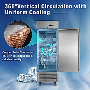 JINSONG 27" Commercial Refrigerator with Single Solid Door, 23 cu.ft Stainless Steel Reach-in Refrigerator for Restaurant, Bar, Shop, Residential