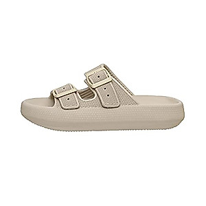 CUSHIONAIRE Women's Fame recovery slide sandals with +Comfort, Khaki 7