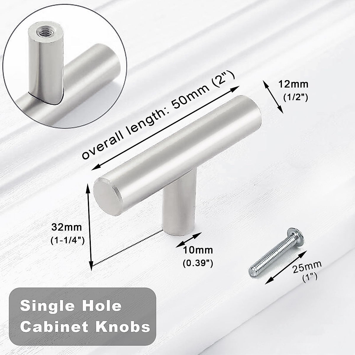 THSIREE 12PCS Cabinet Knobs, Cabinet Pulls Drawer Knobs, T Knobs Single Hole Cabinet Hardware with Screws, for Kitchen Bedroom Furniture, Silver