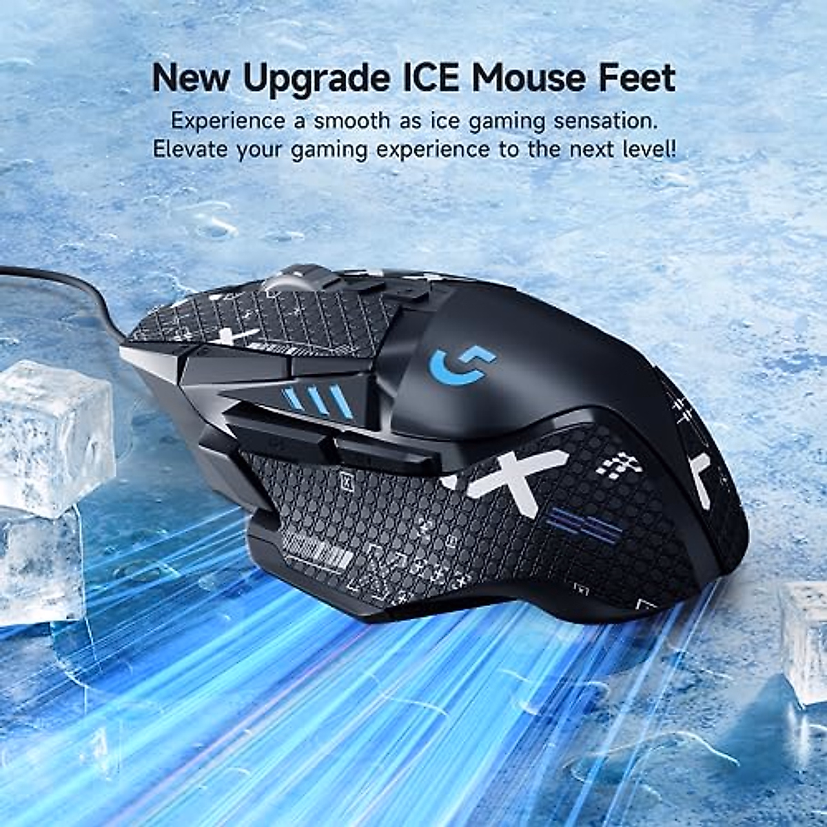JINGDU Anti Slip Grip Tape and Mouse Feet Set for Logitech G502, Gaming Mouse Skin with Anti Sweat Grip, Black