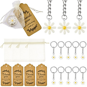 Yinkin 24 Set Daisy Party Favors Daisy Keychain Organza Bags Thank Kraft Tags Daisy Themed Party Decorations Supplies for Birthday Bridal Wedding Return Gifts