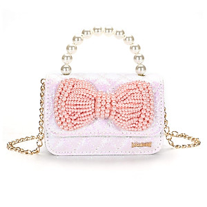 Gifts for Little Girls Cute Toddler Purse Kids Baby Sparkly Bow Handbags Small Crossbody Shoulder Bags Toys Presents (White)
