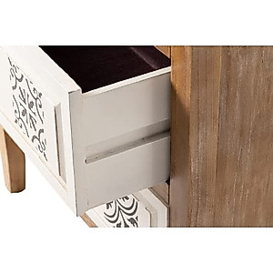 COZAYH Farmhouse 3-Drawer Accent Dresser with Print Front, Distressed Nightstand for Boho, Retro Rustic, French Country Style, Natural White 1-PACK