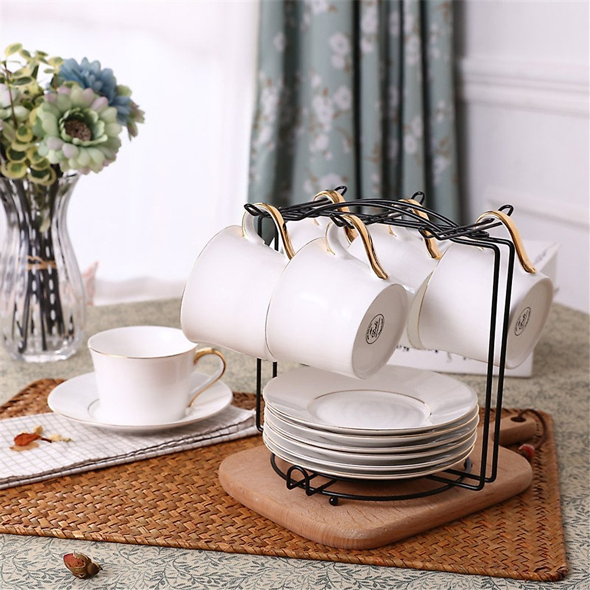 Yontree 6 Hooks Mugs Tree Cup Rack Dishes Organizer Cup Holder Style A