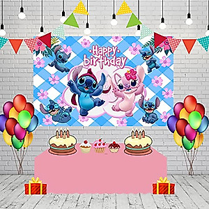 Backdrops for Lilo and Stitch Birthday Party Decorations Supplies Stitch Baby Shower Photo Background for Cake Table Decorations Happy Birthday Banner 5x3ft