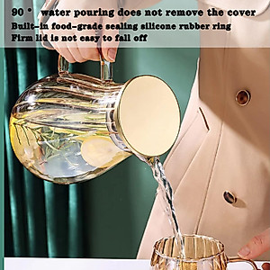 Glass Pitcher With Lid Amber Round Water Carafe with handle and Spout for Homemade Beverage, Juice,Hot Coffee, Iced Tea and Milk （62oz）