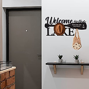 BiaGift Lake House Decor Welcome Sign Lake House Gifts, Key Holder for Wall Decorative with 6 Hooks, Anchor Wall Decor - Welcome to The Lake, 14.2 x 6.0 Inches