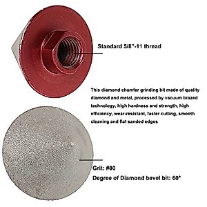 Brazed Diamond Chamfer Grinding Bit, 1-7/8In Diamond Beveling Chamfer Bits Diamond Countersink Grinding for Trimming Enlarging Reaming Granite Marble Tiles Slate Hole with 5/8”-11 Threads Rod