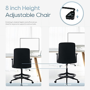 Drafting Chair, Tall Office Chair with Adjustable Armrests, Executive Ergonomic Computer Standing Desk Chair, Office Drafting Chair with Footrest Ring-Black