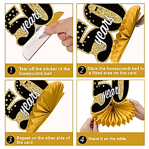 50th Birthday Banner Decorations for Men Women, 10Pcs Happy 50th Birthday Banner Honeycomb Centerpieces Swrils Kit